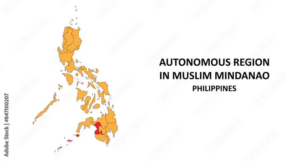 Autonomous Region in Muslim Mindanao Map in Philippines. Vector Map of ...