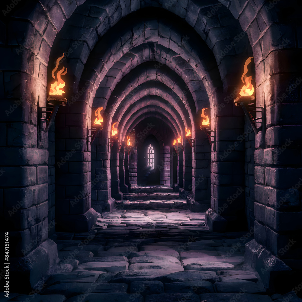 Dark dungeon long medieval castle corridor backgrounds, scary endless ...