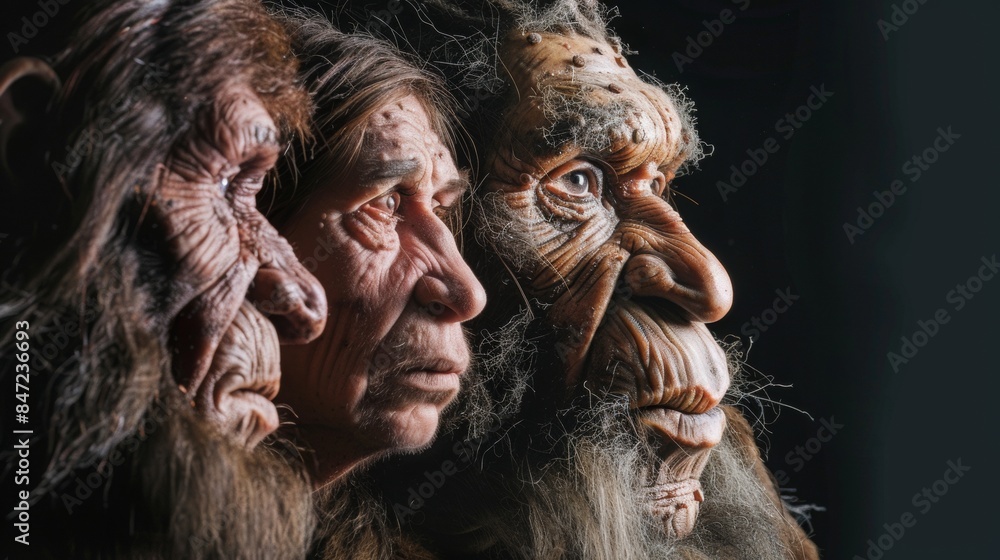 Prehistoric Neanderthal family group portrait Stock Photo | Adobe Stock