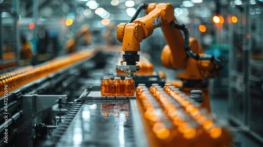 Robitic arms assembling and moving around small shiny objects for ...