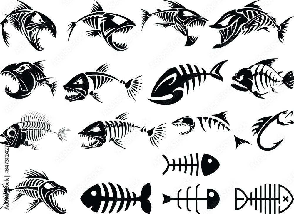 Vector de Stock Fish Bones SVG Bundle, Dead Fish Bone Clipart, Pike ...