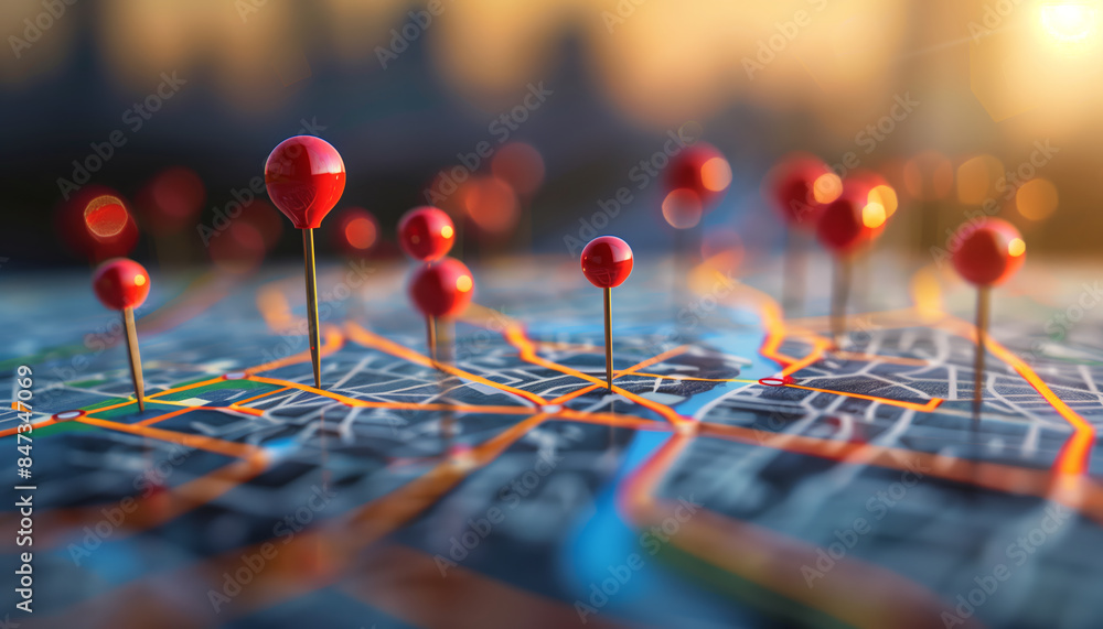 Exploring City Maps: Uncovering Routes With Red Pins Embracing ...