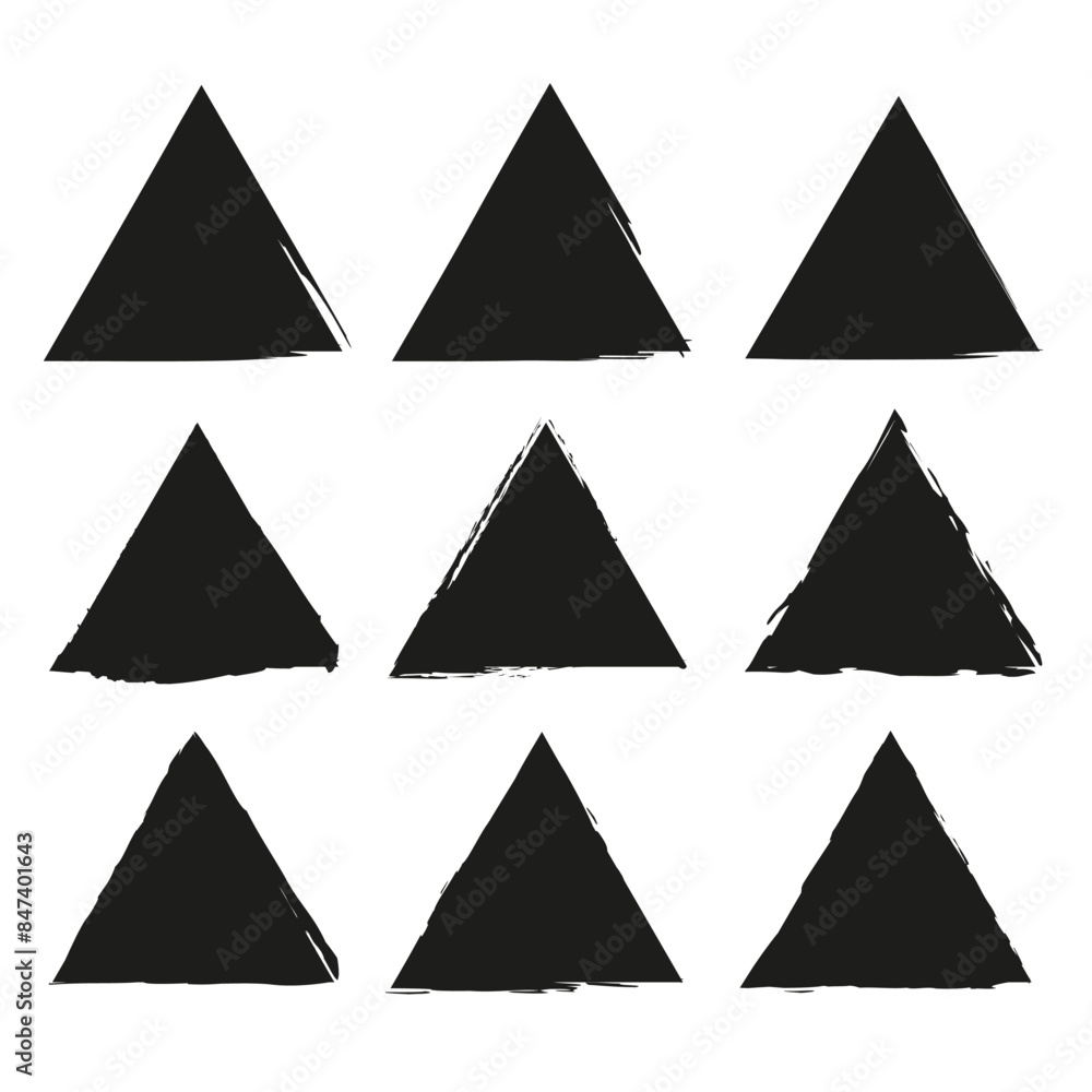 Grunge triangle icons. Hand drawn vector. Abstract black shapes. Rough ...