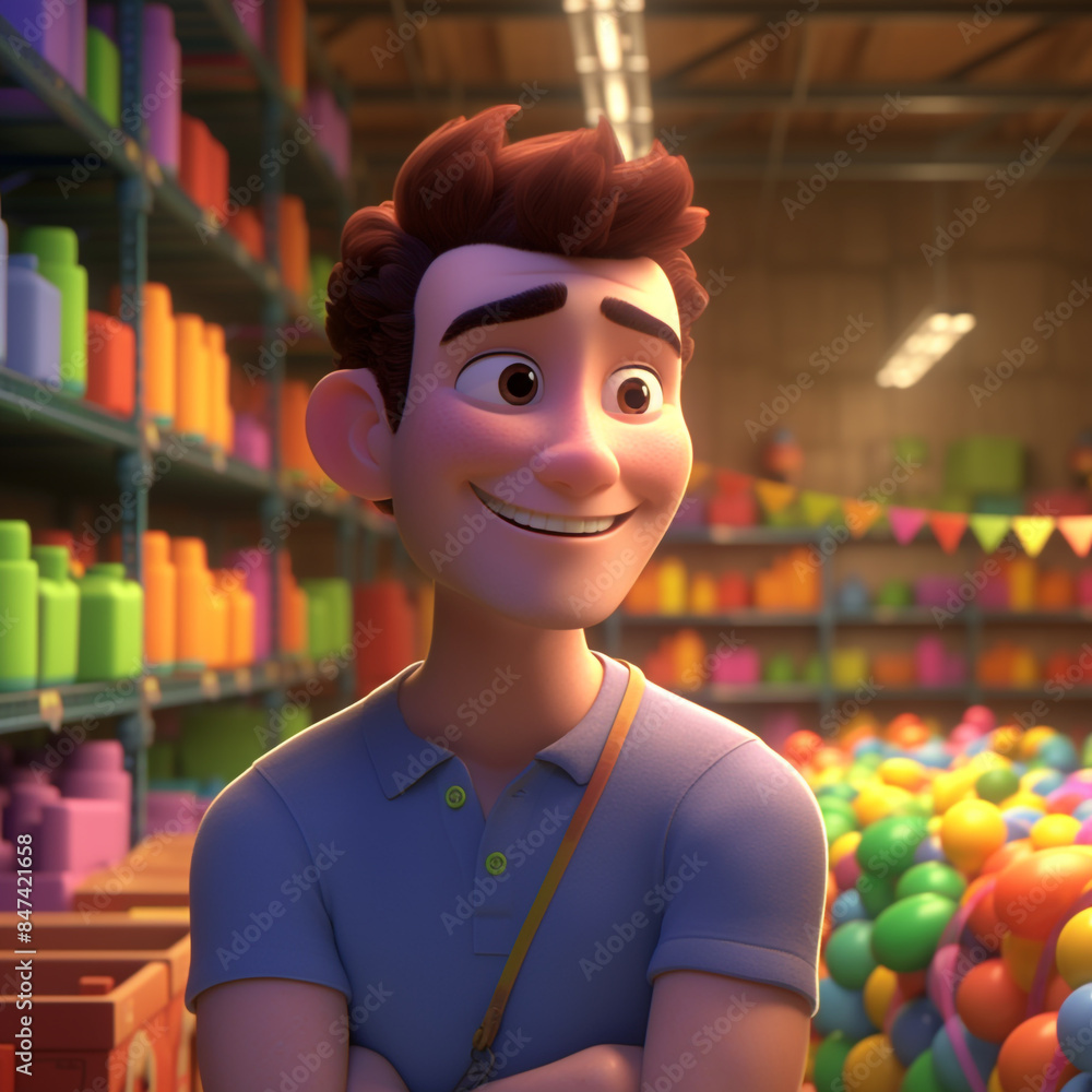 Cartoon character surrounded by balls in store Stock Illustration ...