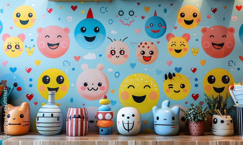 Cheerful wallpaper design, showcasing cute smiley faces in multiple ...