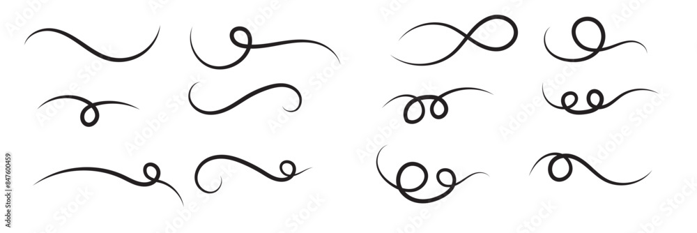 Set of Swoosh and swoop underline typography tails shape in flat styles ...