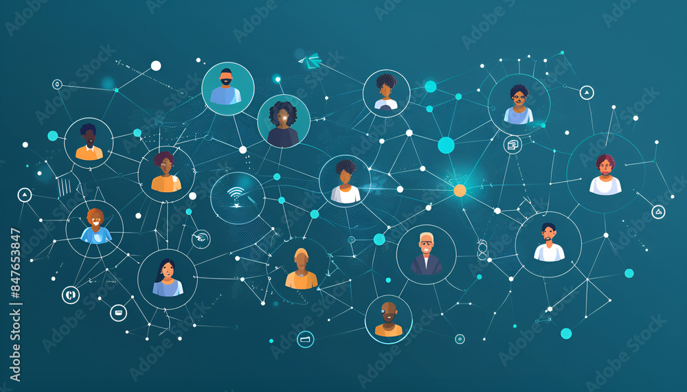 Virtual meeting concept, showcasing network of circles with diverse ...