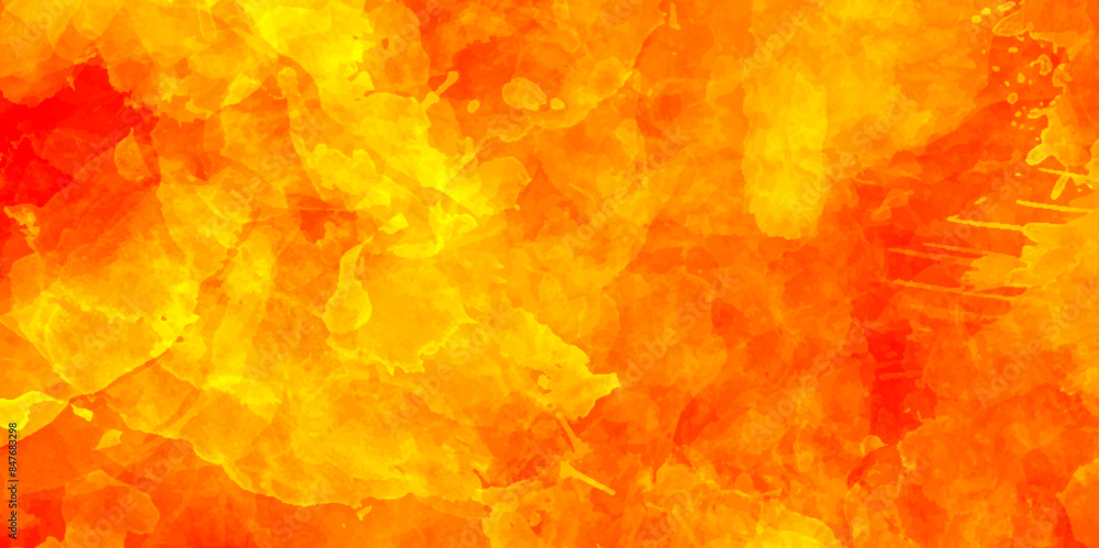 Abstract yellow and orange fantasy fire watercolor background texture ...