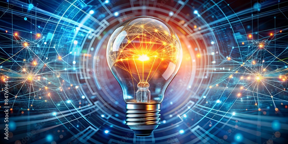 Light Bulb With Glowing Neural Network Inside. Concept Of Artificial ...