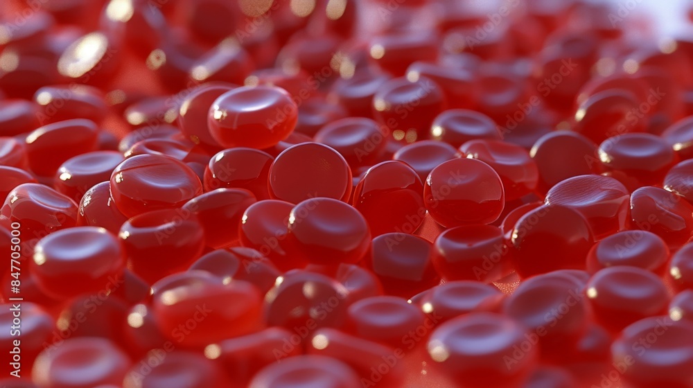 Realistic depiction of clusters of red blood cells, focusing on their ...