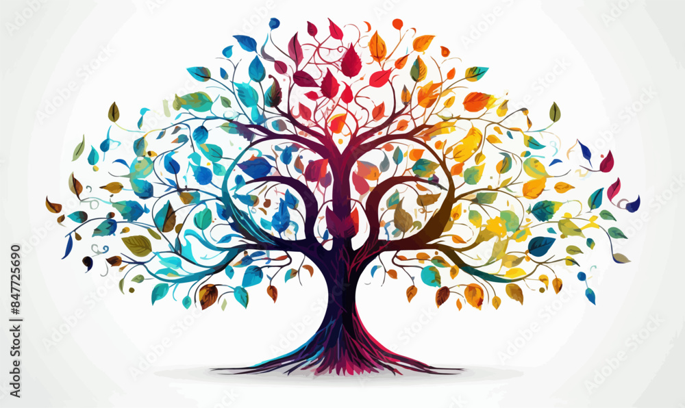 Tree of life with leaves concepts, vector illustration of a colorful ...