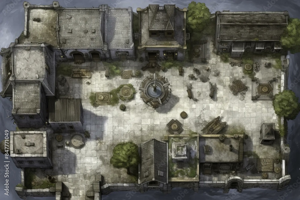 DnD Battlemap Old Town Ruins Streets and Square. Stock Illustration ...