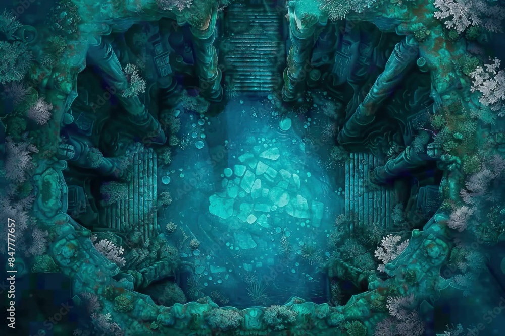 DnD Battlemap Underwater Grotto Battlemap - Mysterious underwater location with labyrinthine ...