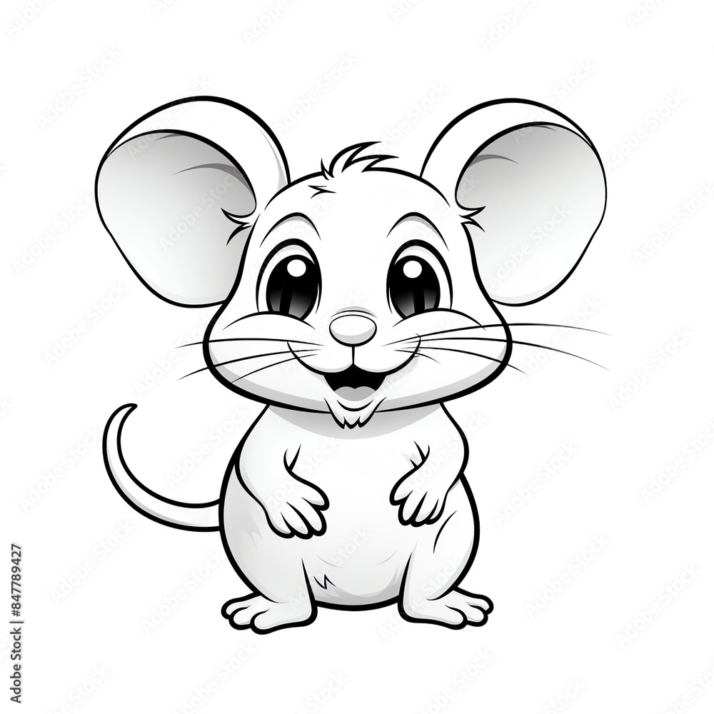Cute cartoon mouse coloring page, simple vector outline drawing with ...