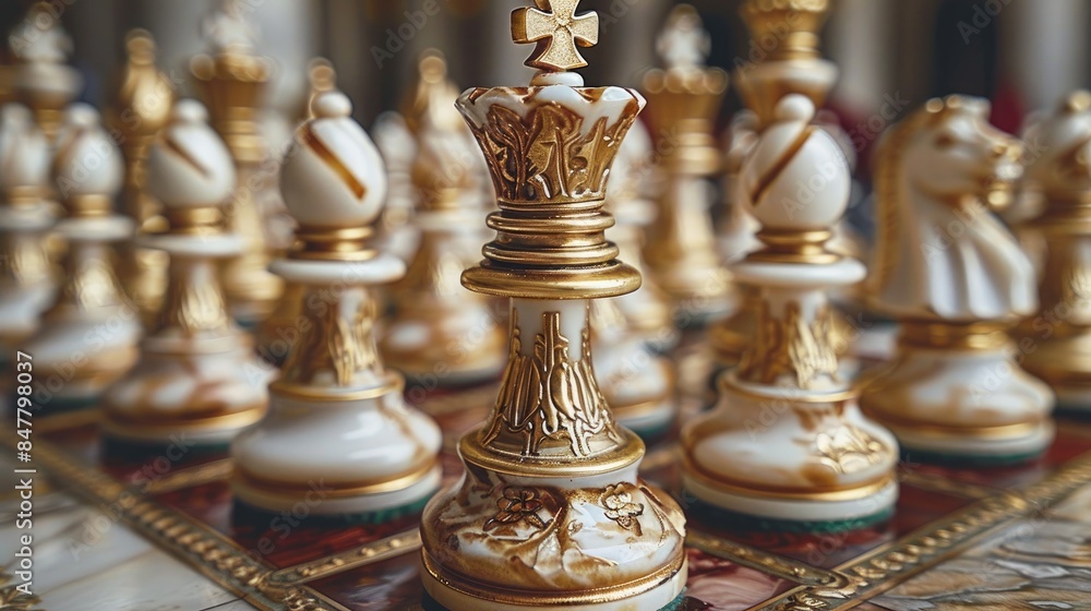 Zoom in close - up view a chess full pieces full characters made of ...