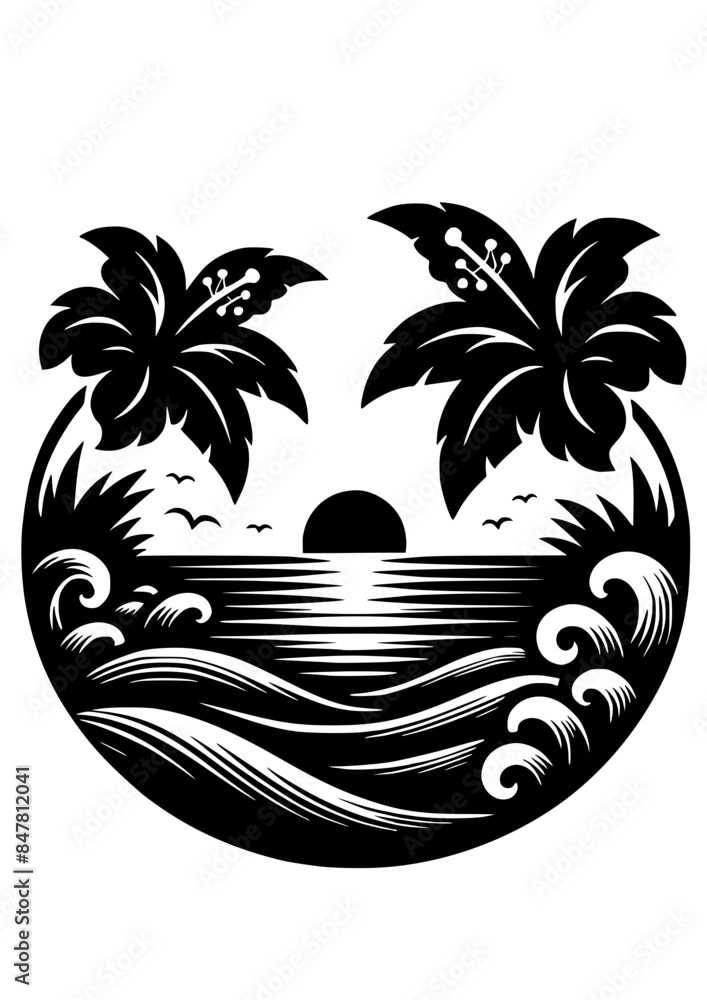 Vector de Stock Hawaii SVG, Palm tree SVG, Hawaii Landscape, Hibiscus ...