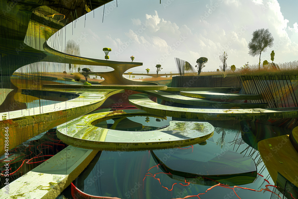 Surreal dreamscape where reality bends and morphs, featuring floating ...