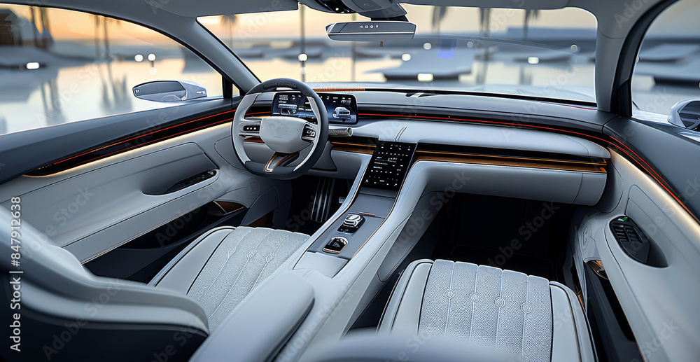 Inside a luxury electric car. Generative AI. Stock Photo | Adobe Stock