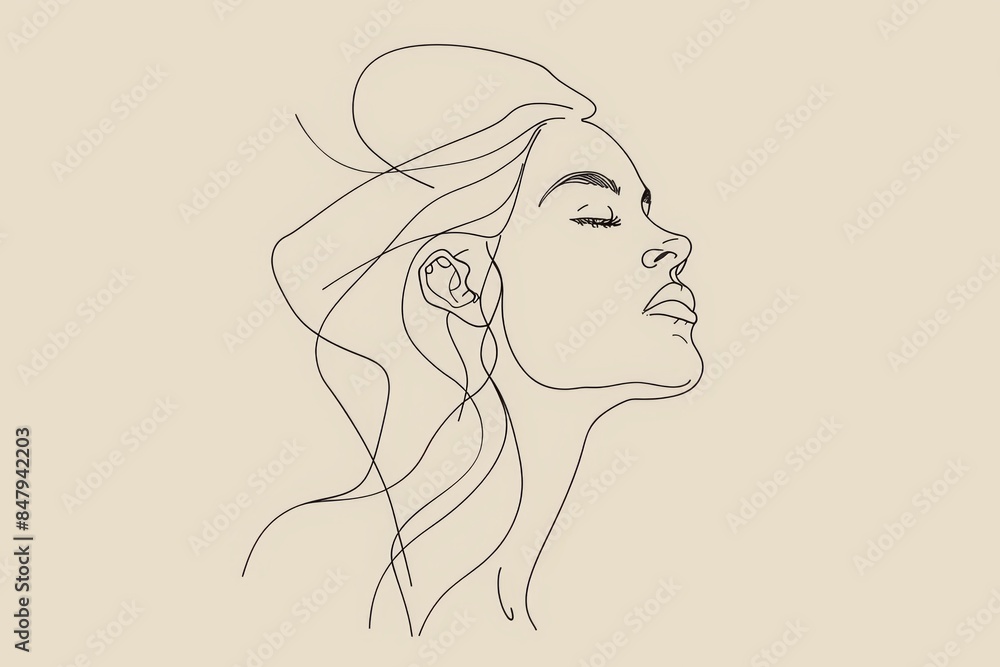 beautiful young girl female profile silhouette with long hair black ink ...