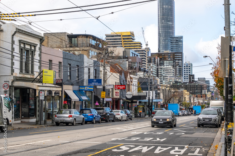 Small shops and businesses along Toorak Road. Toorak Village is famous ...
