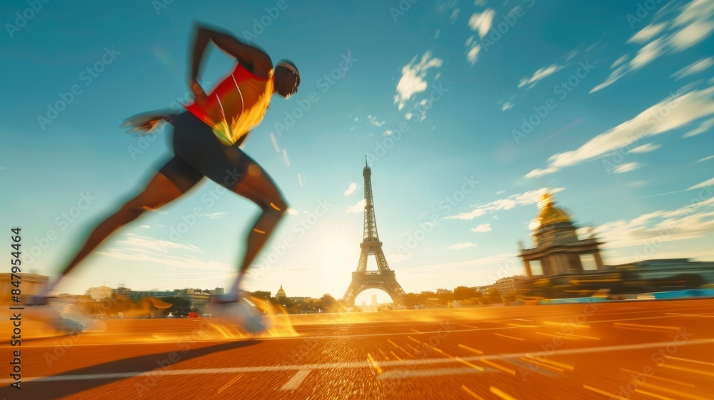 Dynamic Athlete Running with Eiffel Tower Background and Motion Blur ...