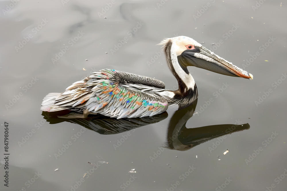 Wildlife affected by pollution, such as birds covered in oil slicks ...