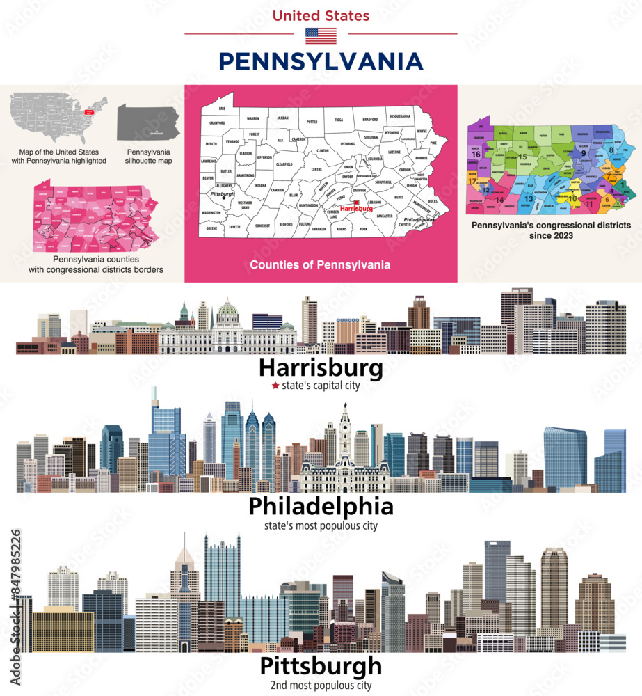 Pennsylvania counties map and congressional districts since 2023 map ...