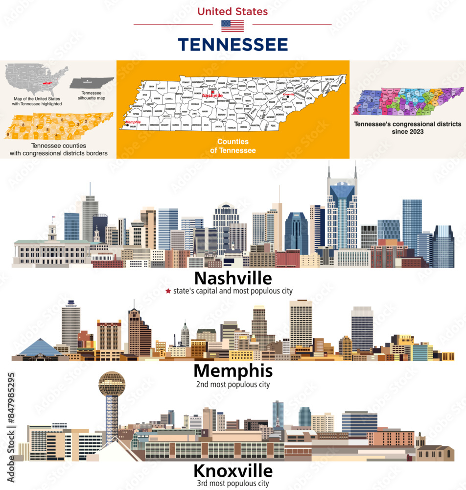 Tennessee counties map and congressional districts since 2023 map ...