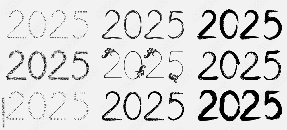 Set of Happy New Year 2025 lettering logos. Vector illustration with ...