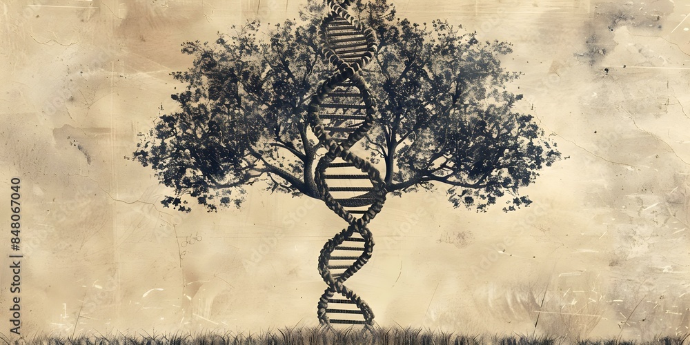 Clean family tree drawing with intertwined DNA symbolizing ancestry and ...