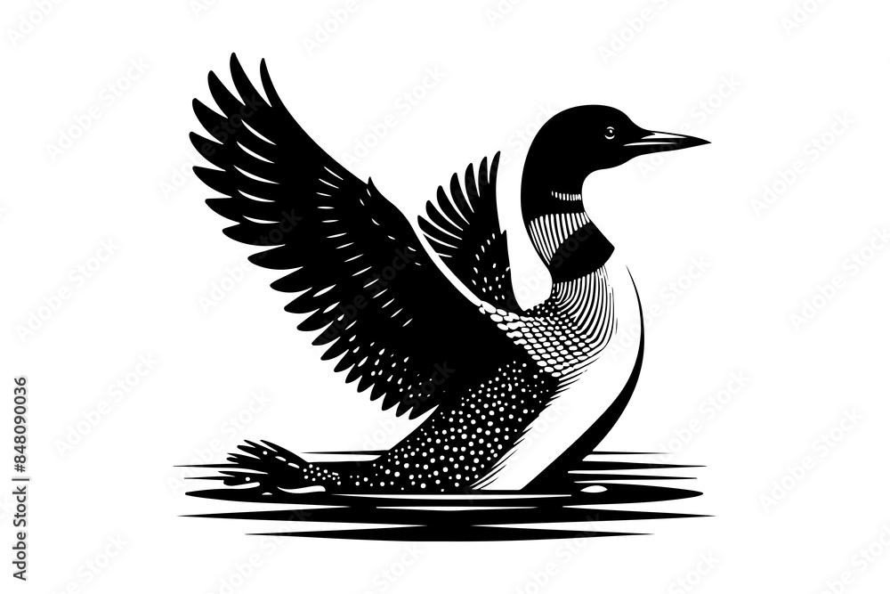 elegant black silhouette style loon logo template vector illustration ...