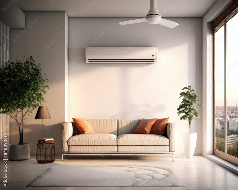 Professional 3D generated indoor heat pump, in a minimalist interior ...