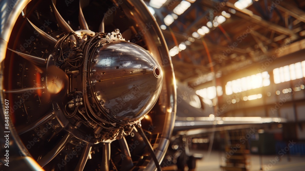 Stock artificial intelligence engineer servicing an airplane jet engine ...