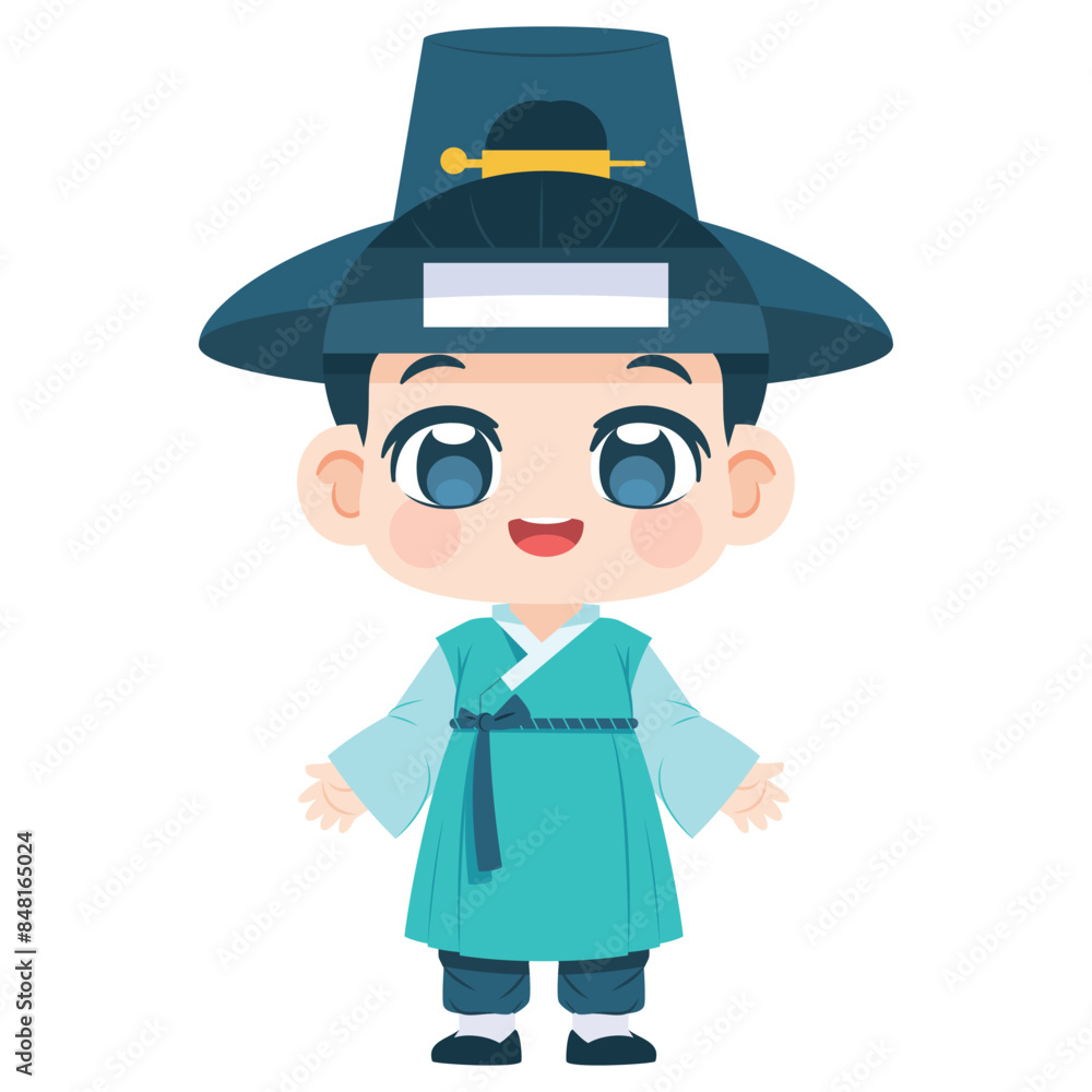 Vector Cute Boy Korean Hanbok Traditional Clothes Cartoon Illustration ...