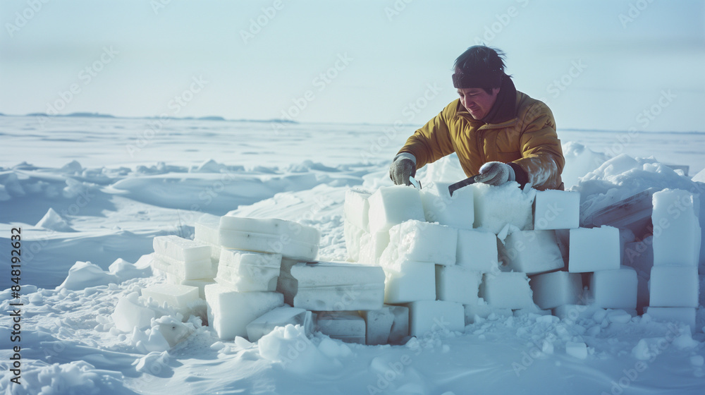 Inuit man building an igloo Stock Photo | Adobe Stock
