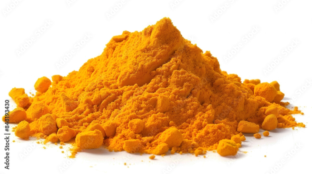 pile of Turmeric scattered powder isolated on white or transparent ...