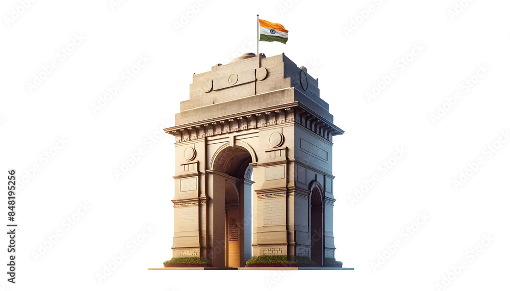 India gate monument with the Indian flag Stock Illustration | Adobe Stock