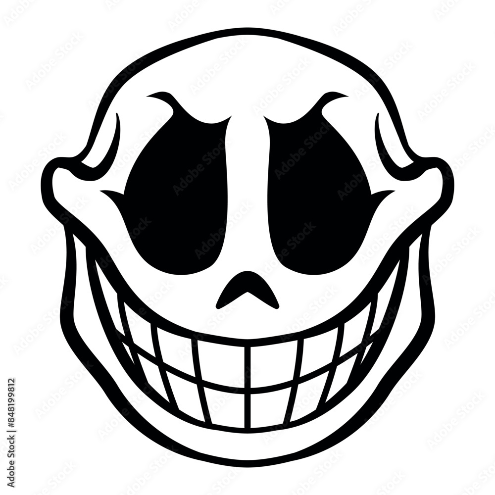 Vector de Stock cartoon caricature smiling skull, black and white ...