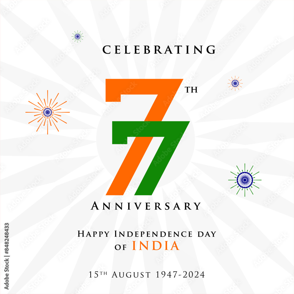Celebrating 77 Year India, Anniversary 15 August. Vector illustration ...