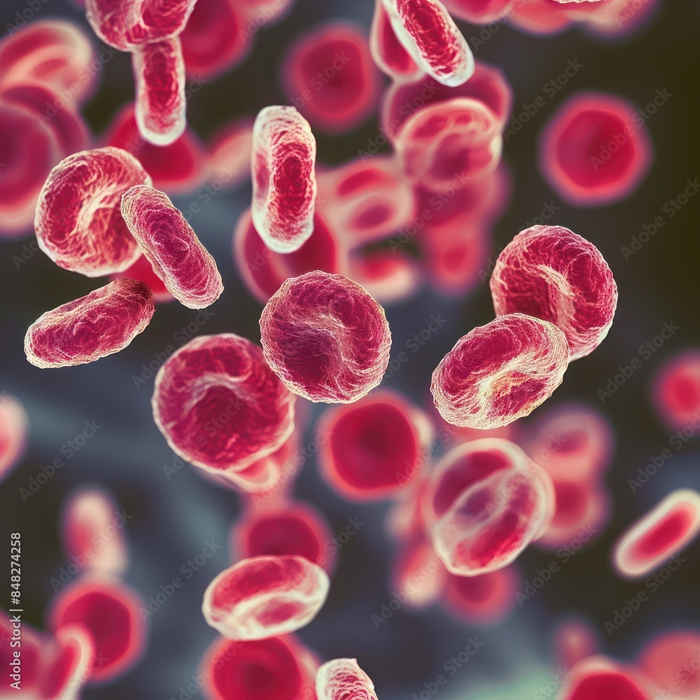 Close-up image of red blood cells under the microscope, showing ...