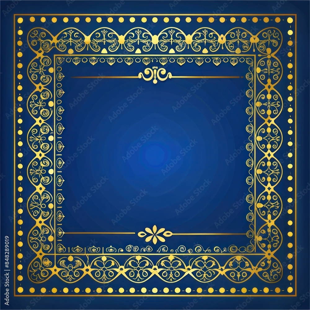 elegant blue background with golden ornamental frame, chic blue and ...