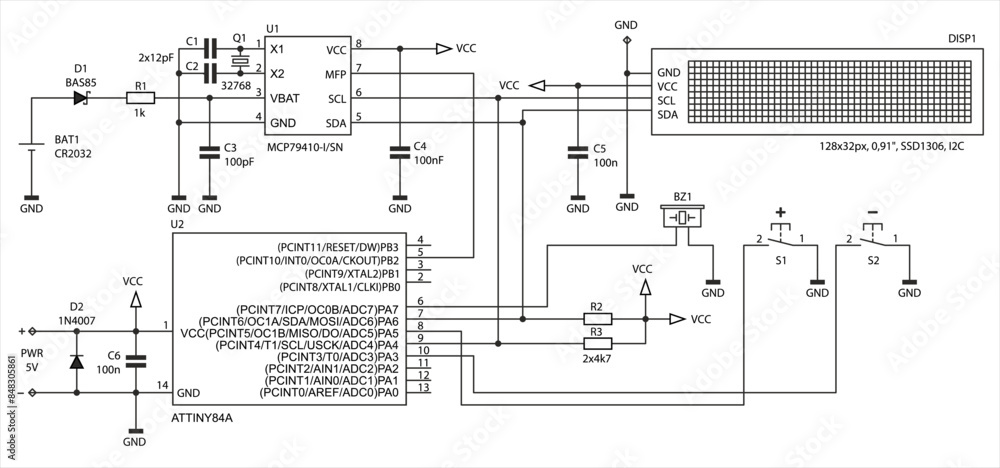 Schematic diagram of electronic device on sheet of paper. Vector ...