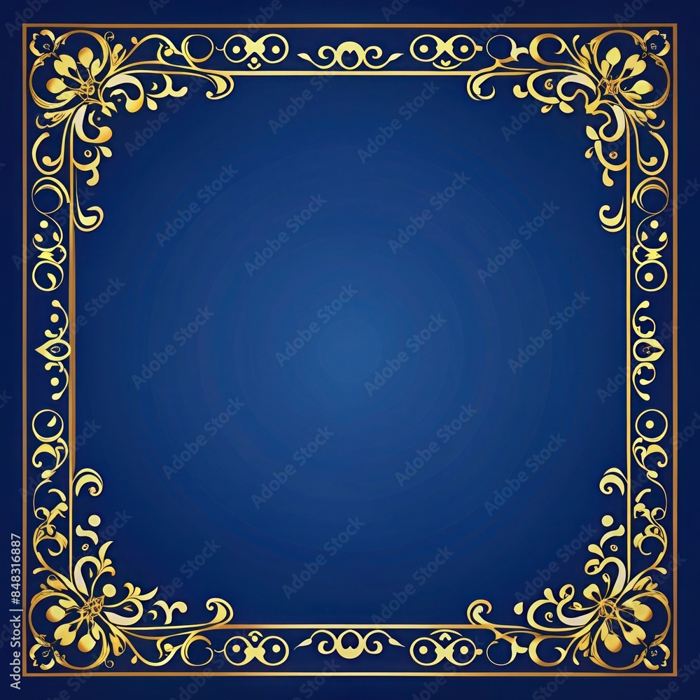 elegant blue background with golden ornamental frame, high quality ...