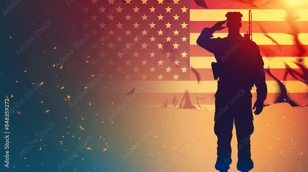 copy space, vector illustration, Silhouette of Soldier saluting in ...