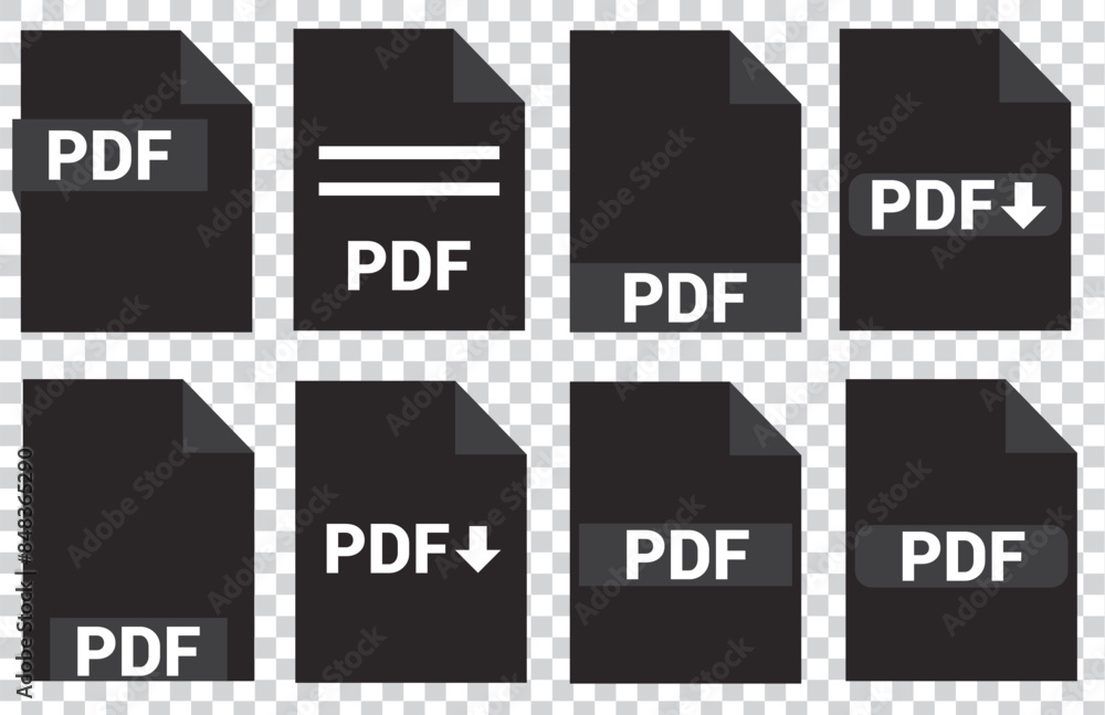 PDF file format icons set. PDF file download symbols. Format for texts ...