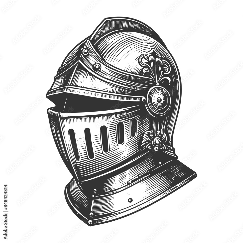 medieval knight helmet, symbolizing chivalry and history sketch ...