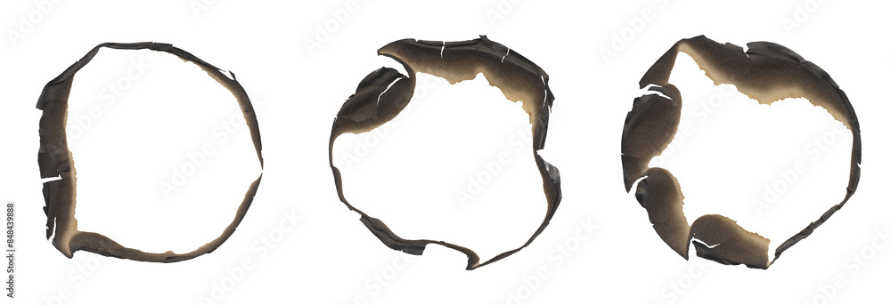 Set of isolated burnt edges of paper circles, round frame png burnt ...