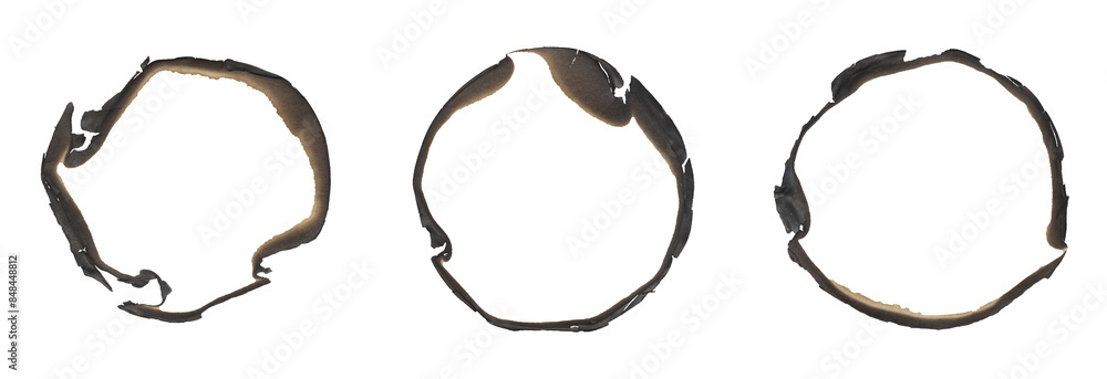 Set of isolated burnt edges of paper circles, round frame png burnt ...