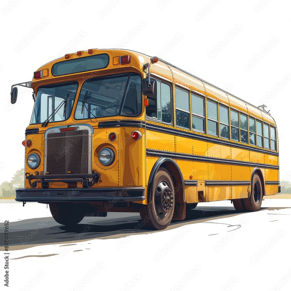 set of bus flat illustration, Memphis style, vector, isolated on white ...