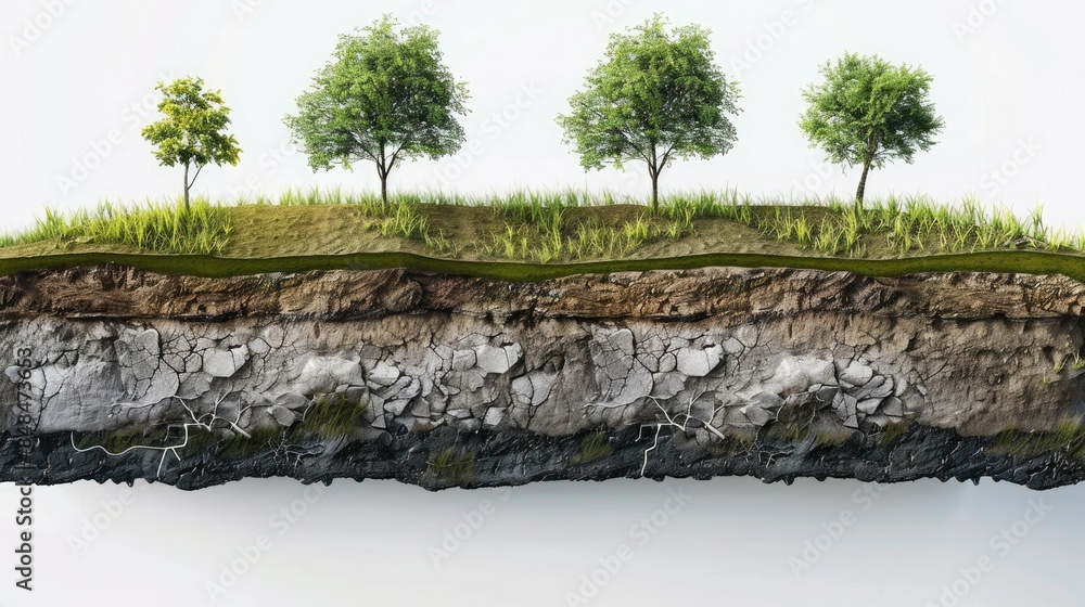 Cross section of soil showing different layers and textures, trees ...